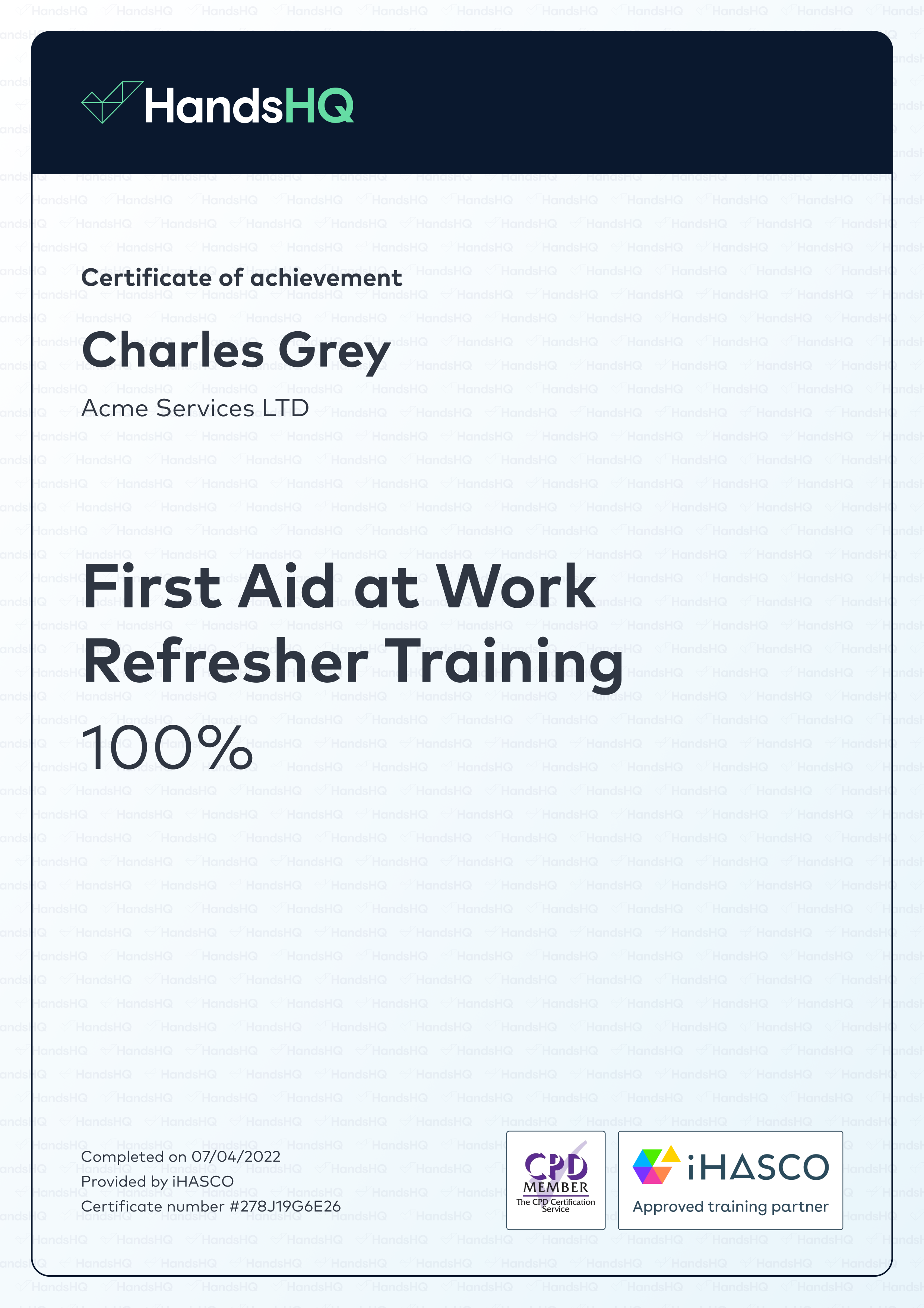 HandsHQ Training Register eLearning