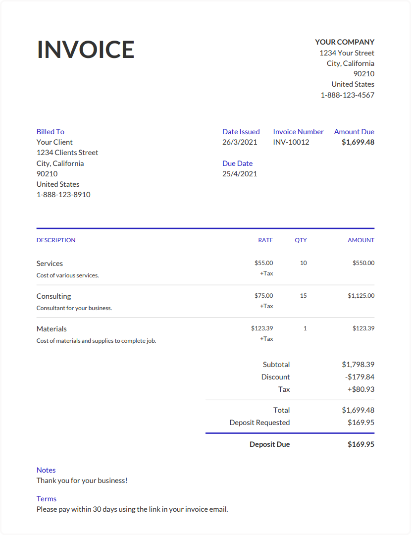 Invoice Template For Rent