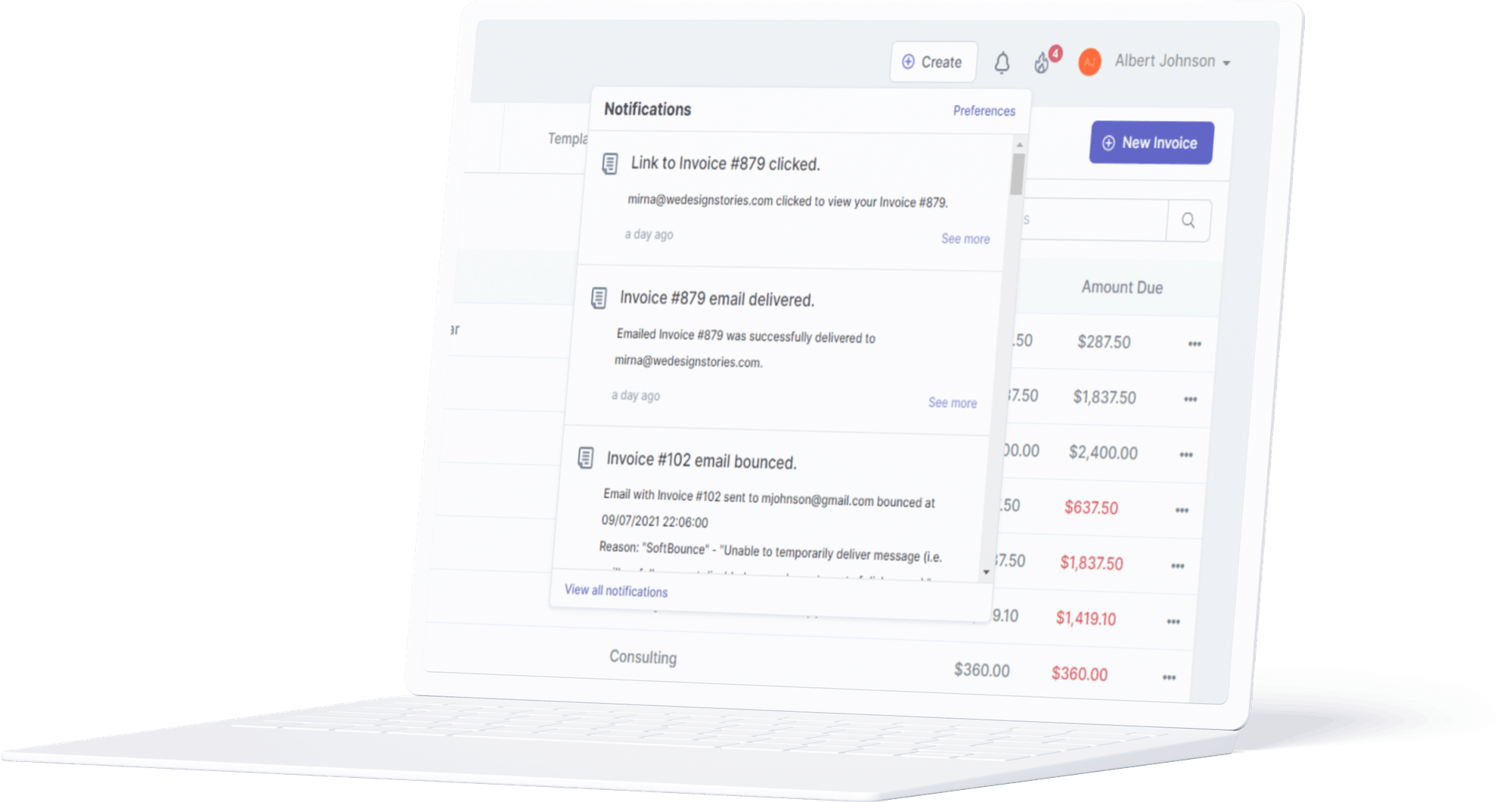 Custom Emails & Notifications | InvoiceQuick Features