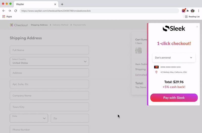 Sleek | Cash Back & 1-Click Checkout | Free Browser Extension