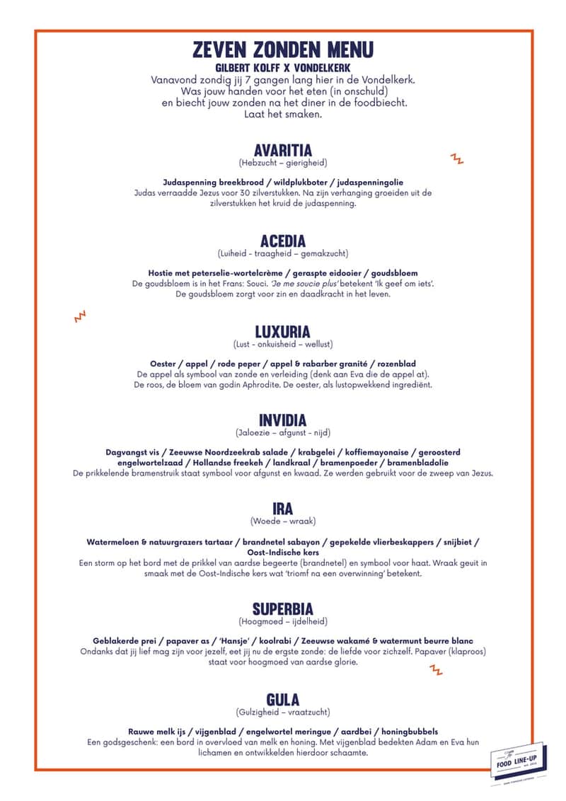 Gilbert Kolff x Zeven zonden diner in de Vondelkerk - The Food Line-up