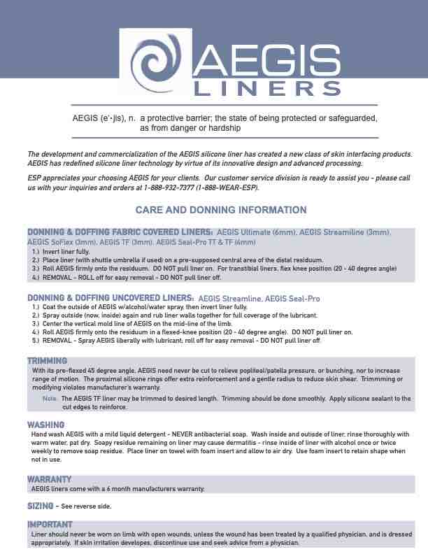 Aegis Ultimate | Pre-Flexed Prosthetic Liner | ESP