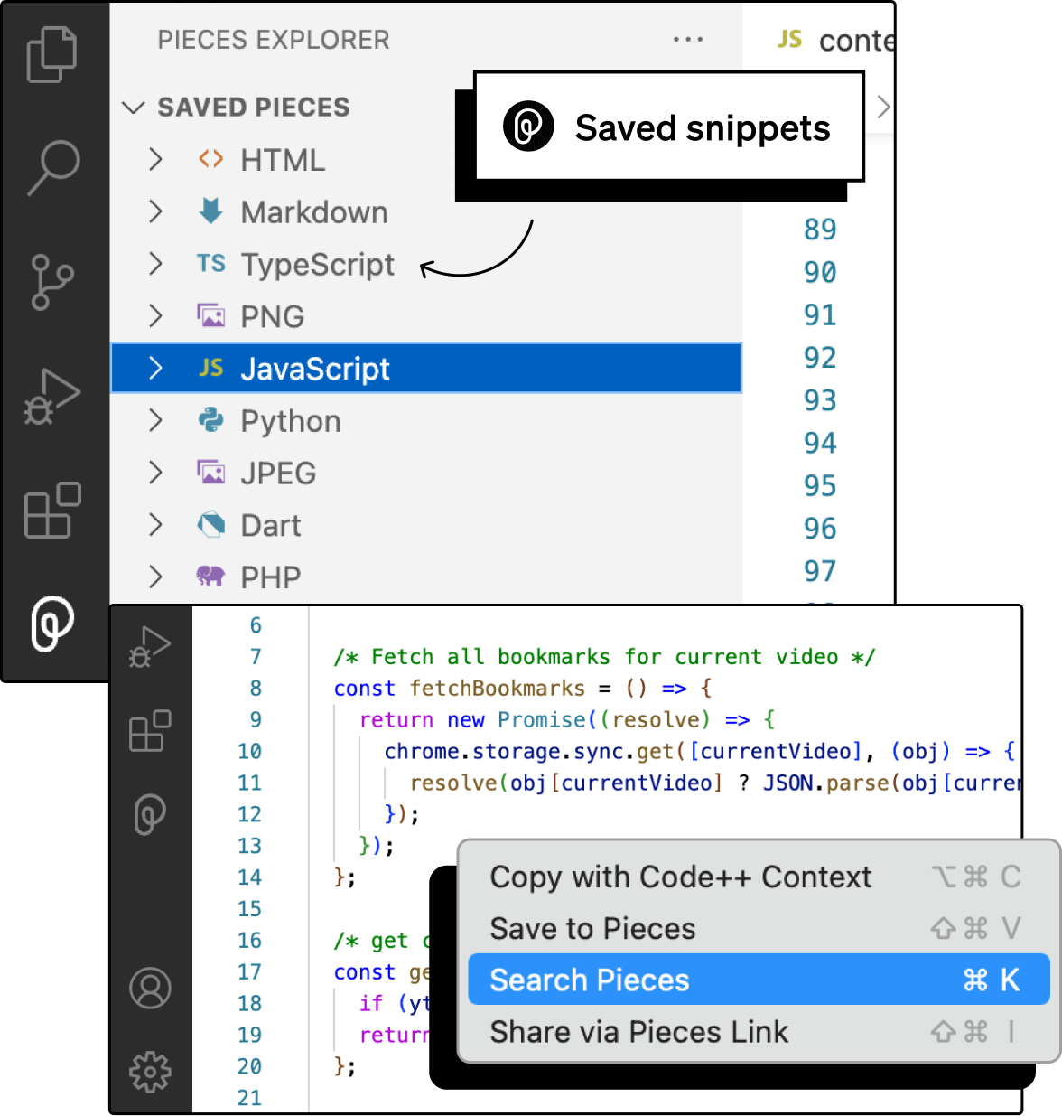 VS Code Pieces Plugin - Light Mode