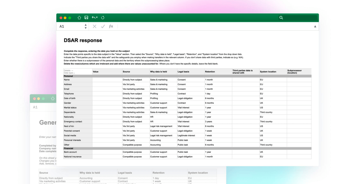 Free DSAR template | Soveren