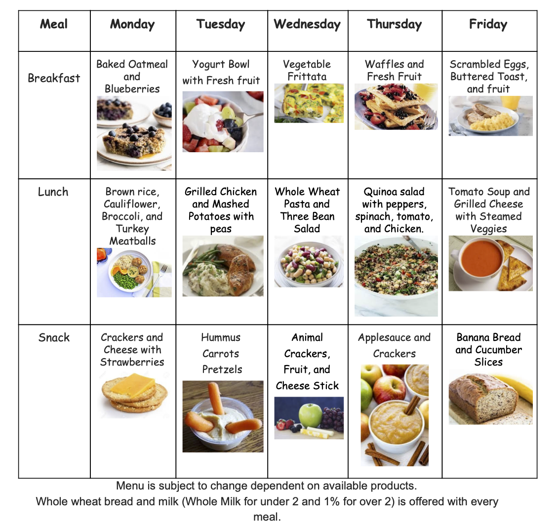 Kinder Prep Montessori Daycare Kids Menu