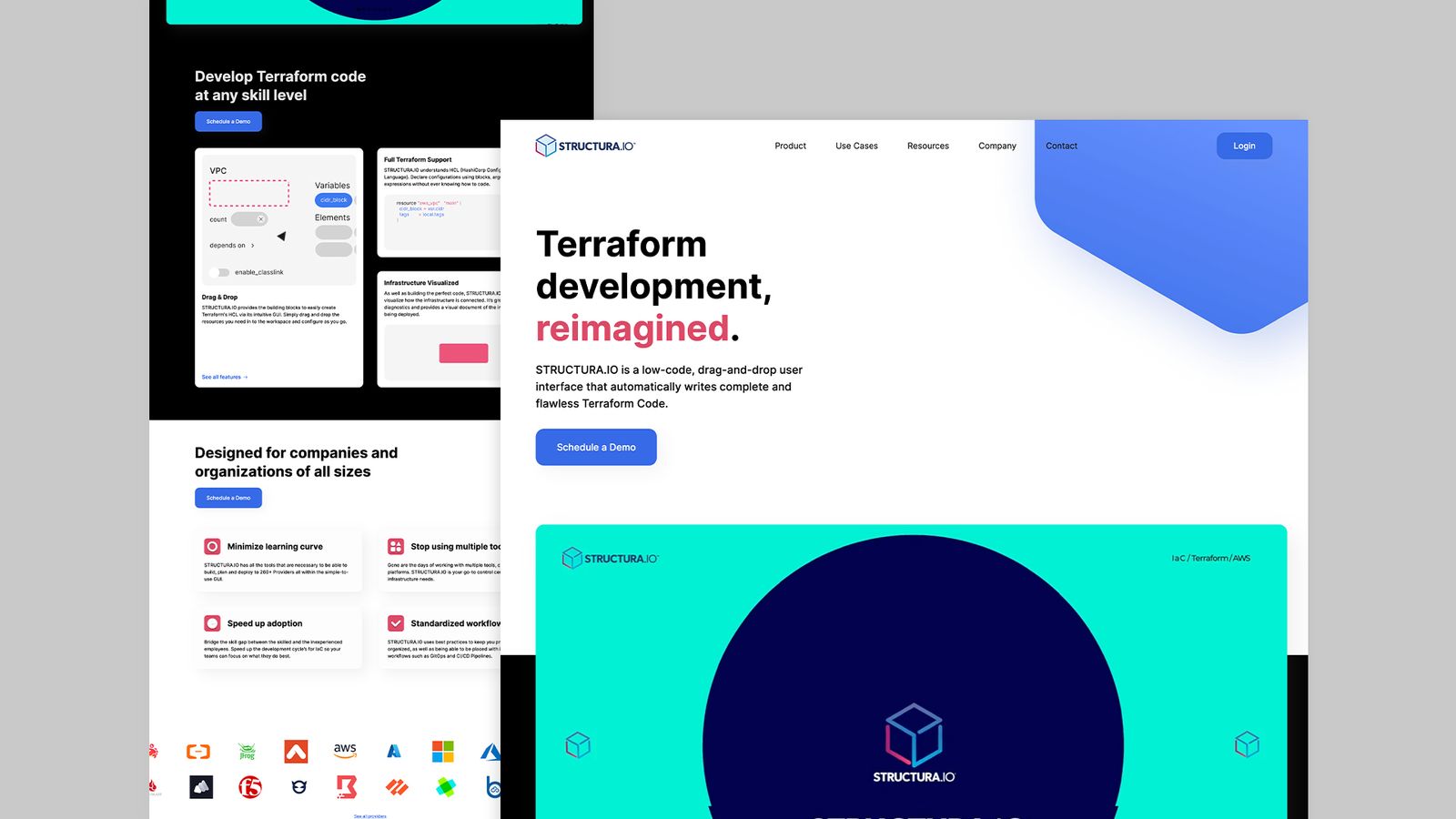 Structura.io - Web design for a drag-and-drop Terraform development platform.