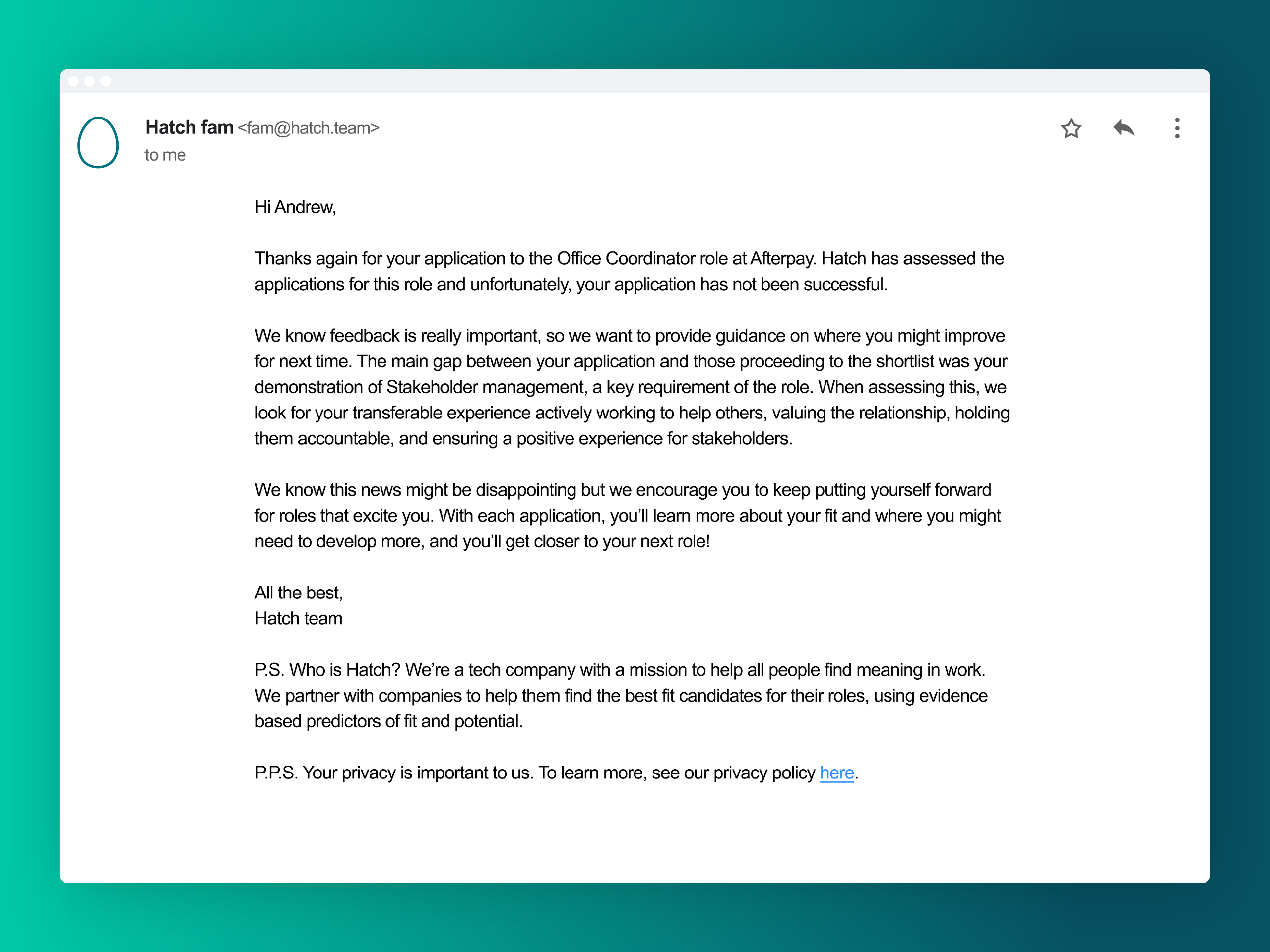 Giving all candidates a response to their application
