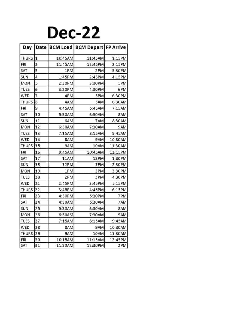 Barge Schedule