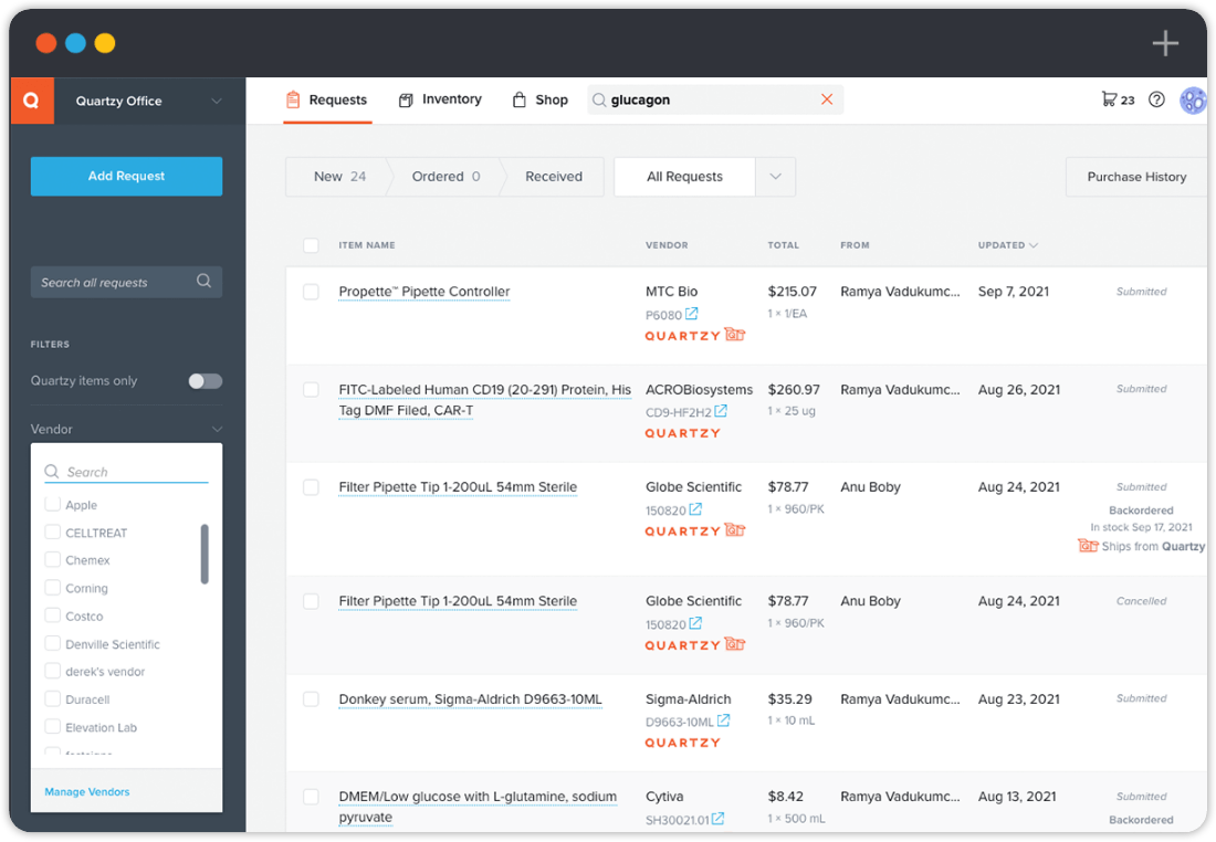 Quartzy | Manage inventory, track lab supply orders, and buy everything ...