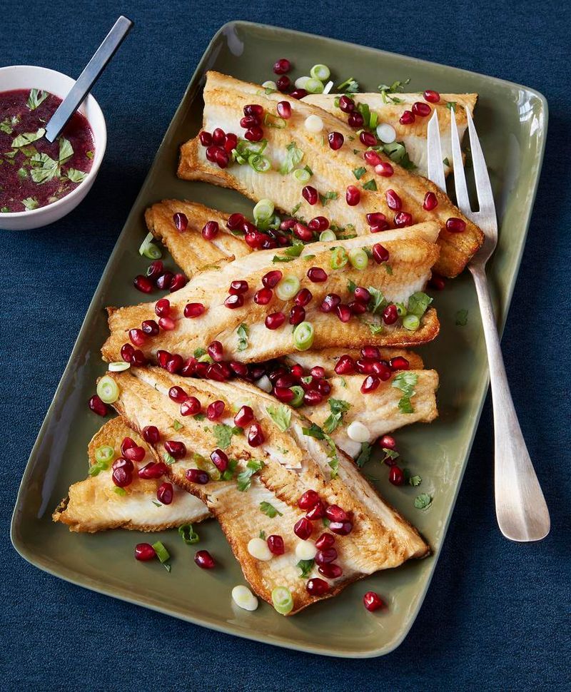 Pan-Seared Trout with POM Arils and Dressing | POM Wonderful