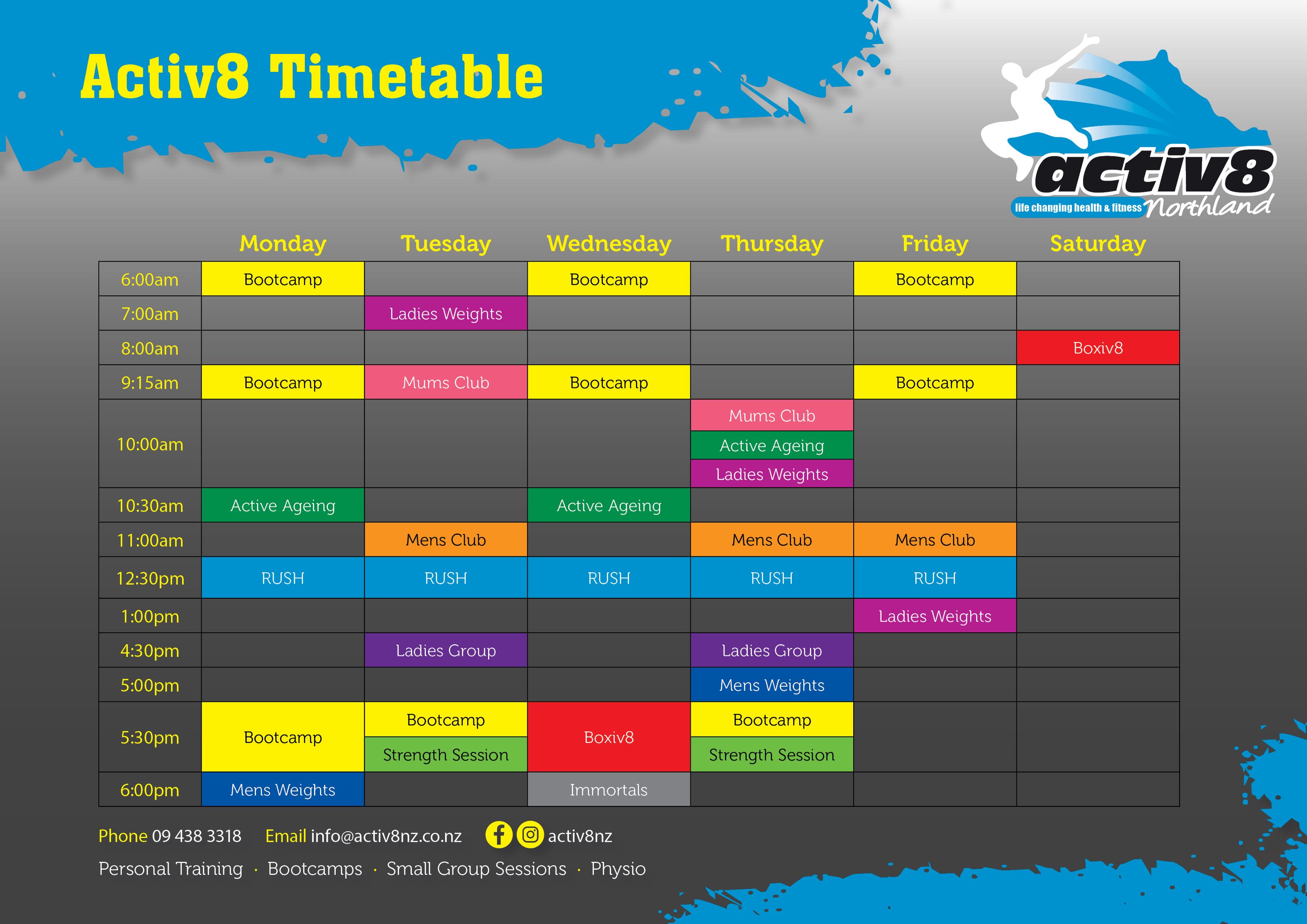 Time Table | Activ8 Whangarei