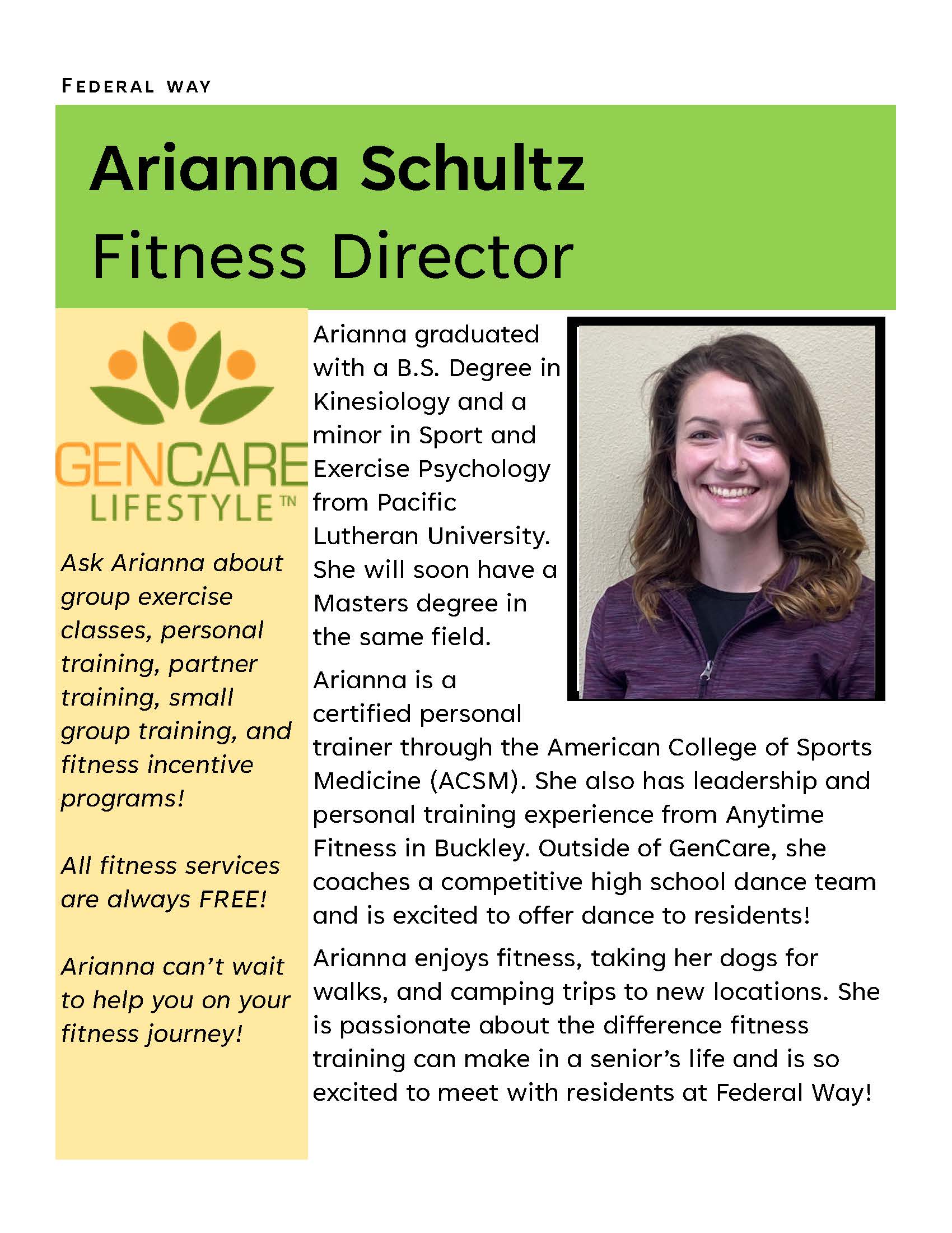 Meet GenCare Federal Way's Fitness Director, Arianna! | GenCare Lifestyle