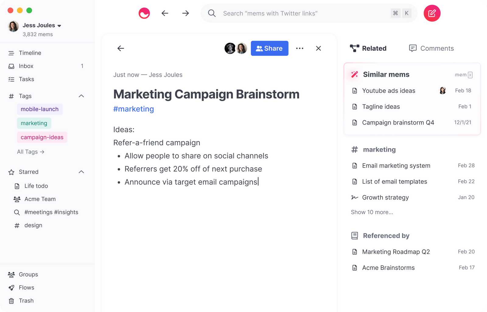 Mem: The self-organizing workspace