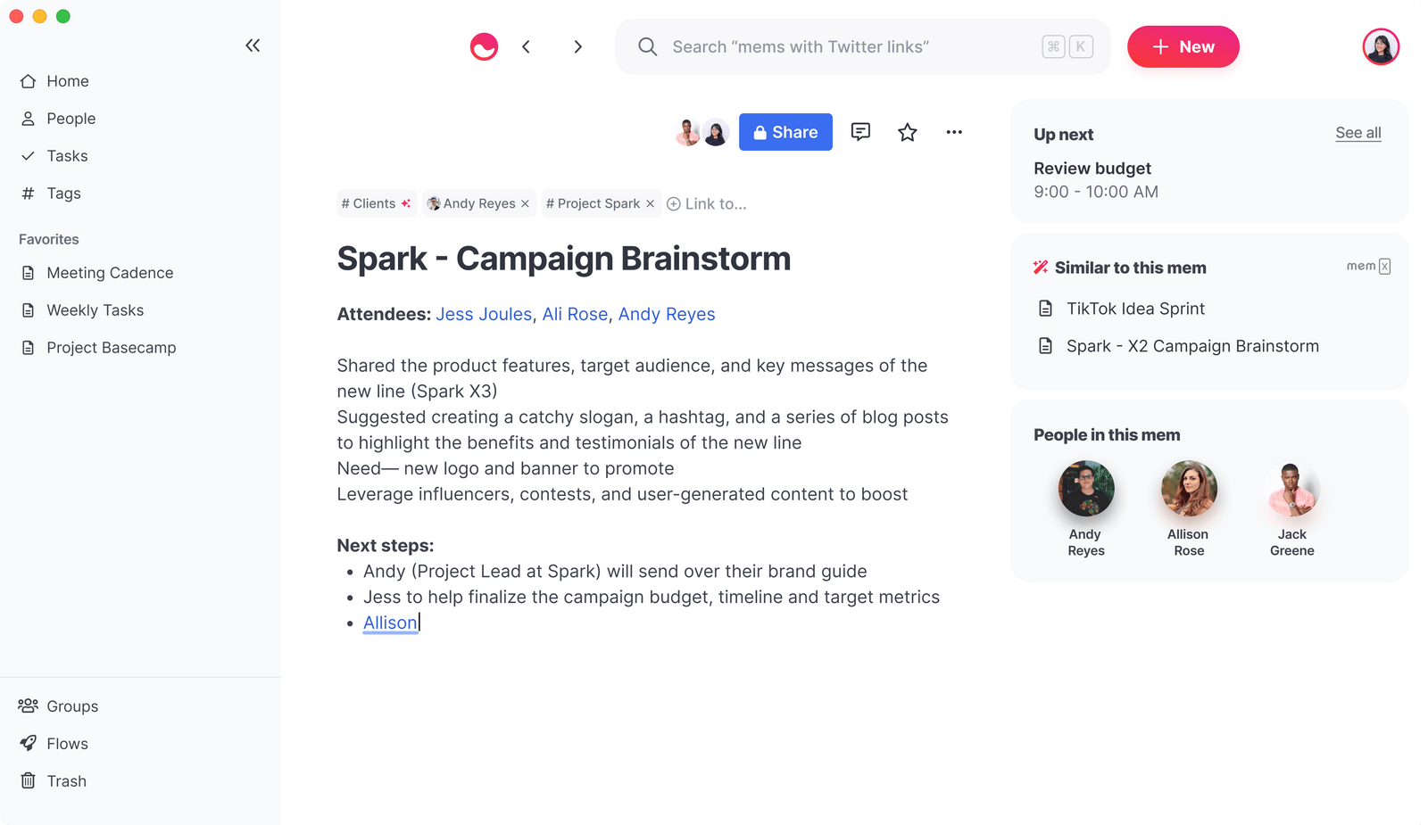 Mem: The self-organizing workspace