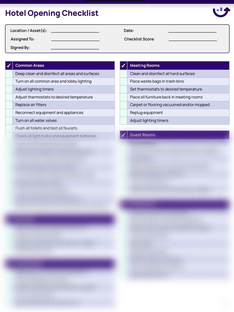 Hotel Opening & Closing Checklist | Xenia Templates