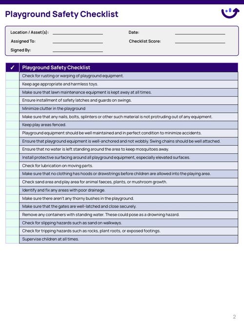Playground Safety Checklist | Xenia Templates Playground Safety Checklist | Xenia Templates
