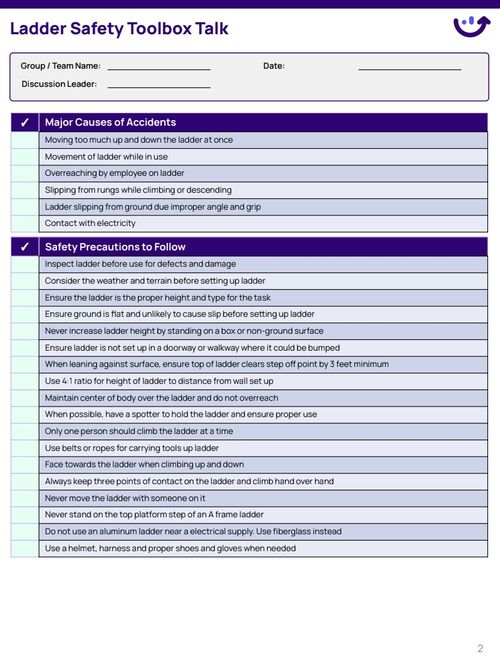 Ladder Safety Toolbox Talk Template | Xenia Templates
