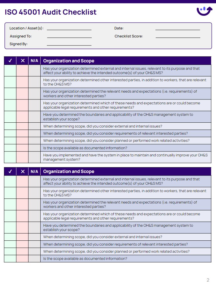 Iso 45001 Audit Checklist Xenia Templates