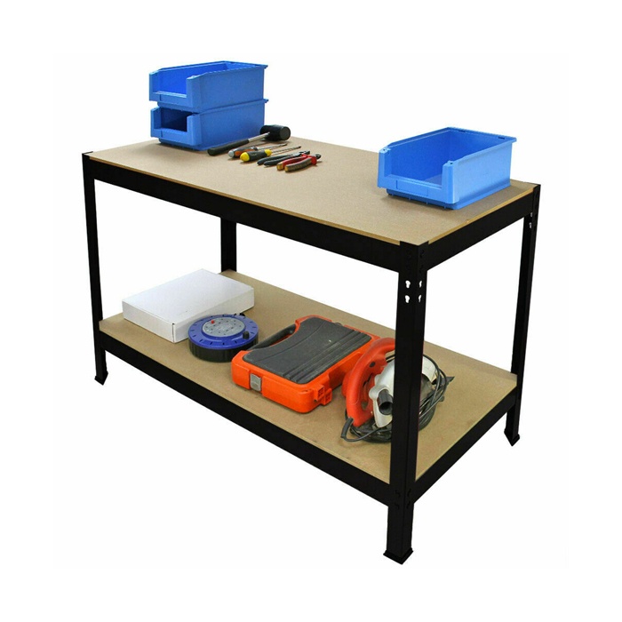 120cm Heavy Duty MDF 2 Tier Workbench Unit Black WB12K
