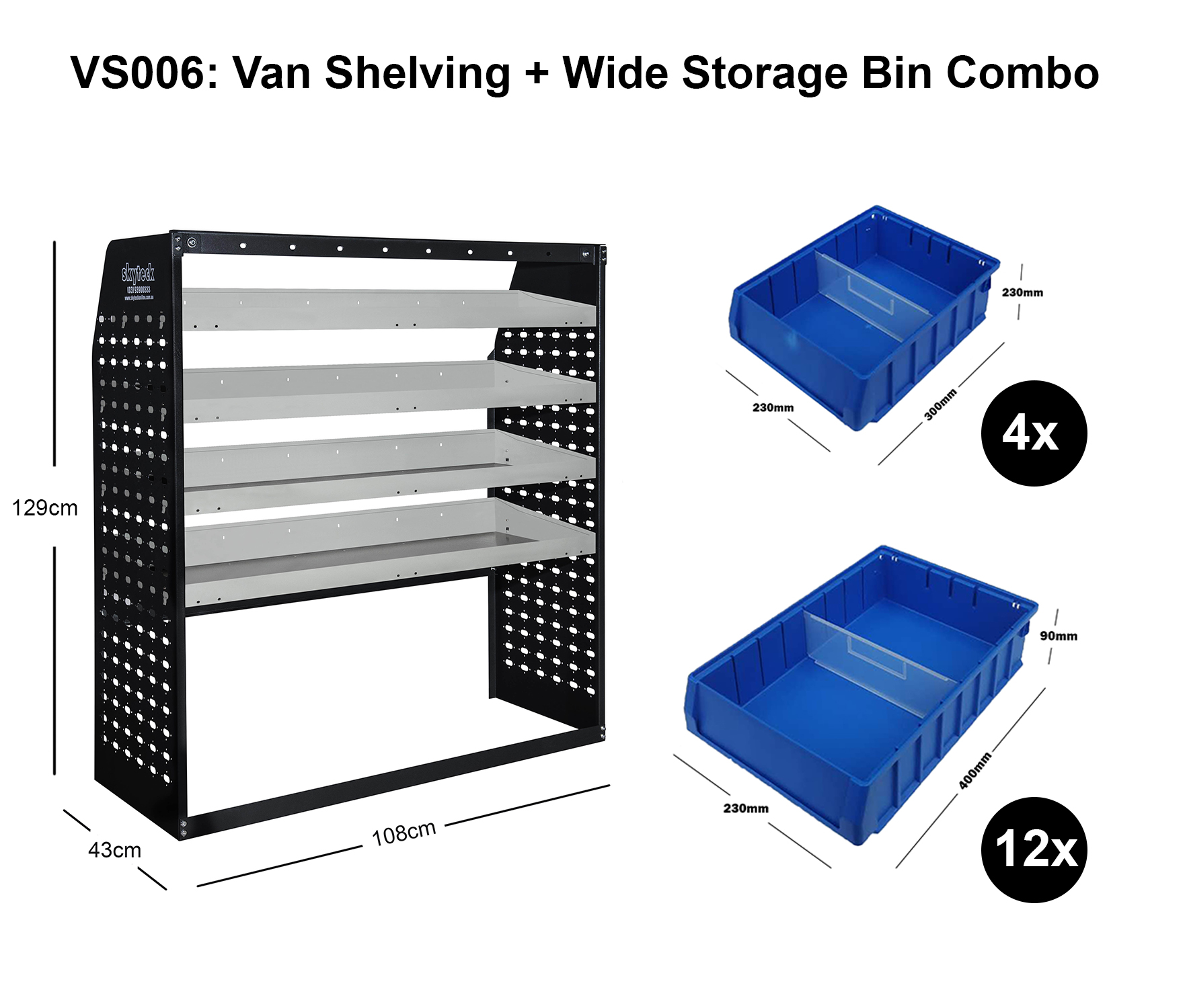 Van Shelving Wide Storage Bin Combo 108CM(L) X 43CM(D) X 129CM(H)