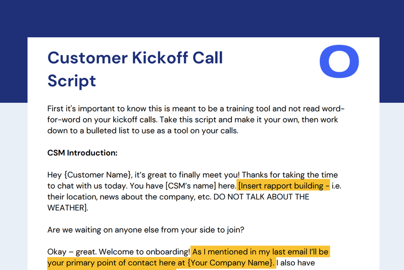 Customer Onboarding Kickoff Call Script | Customer Onboarding Assets
