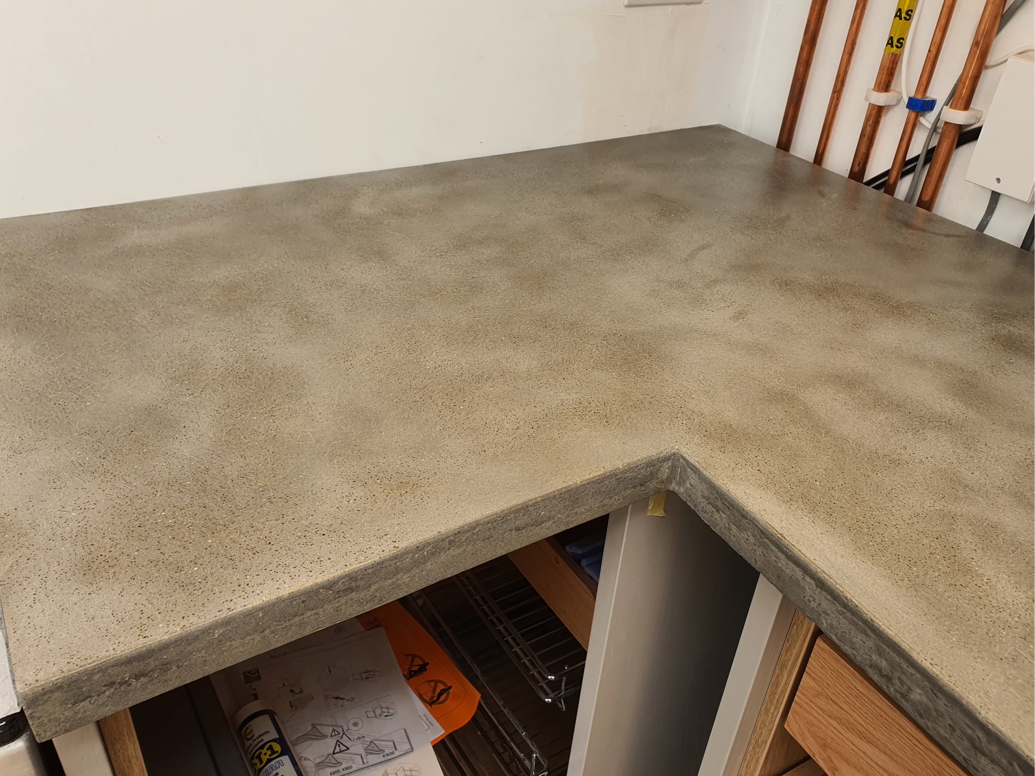 Bespoke kitchen worktops - cement grey with aggregateLondon