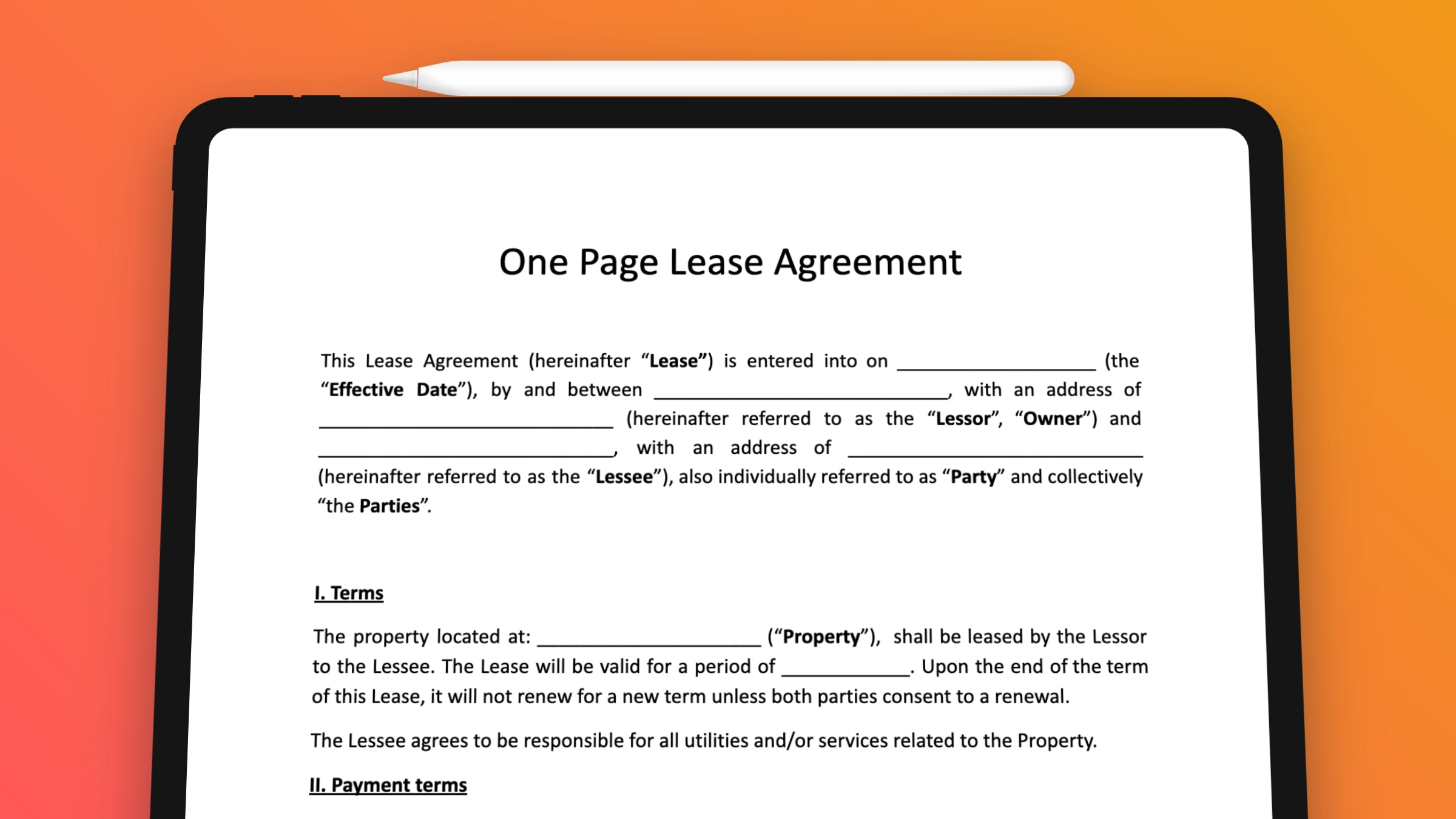 THE Working Free Simple 1 Page Lease Agreement Template