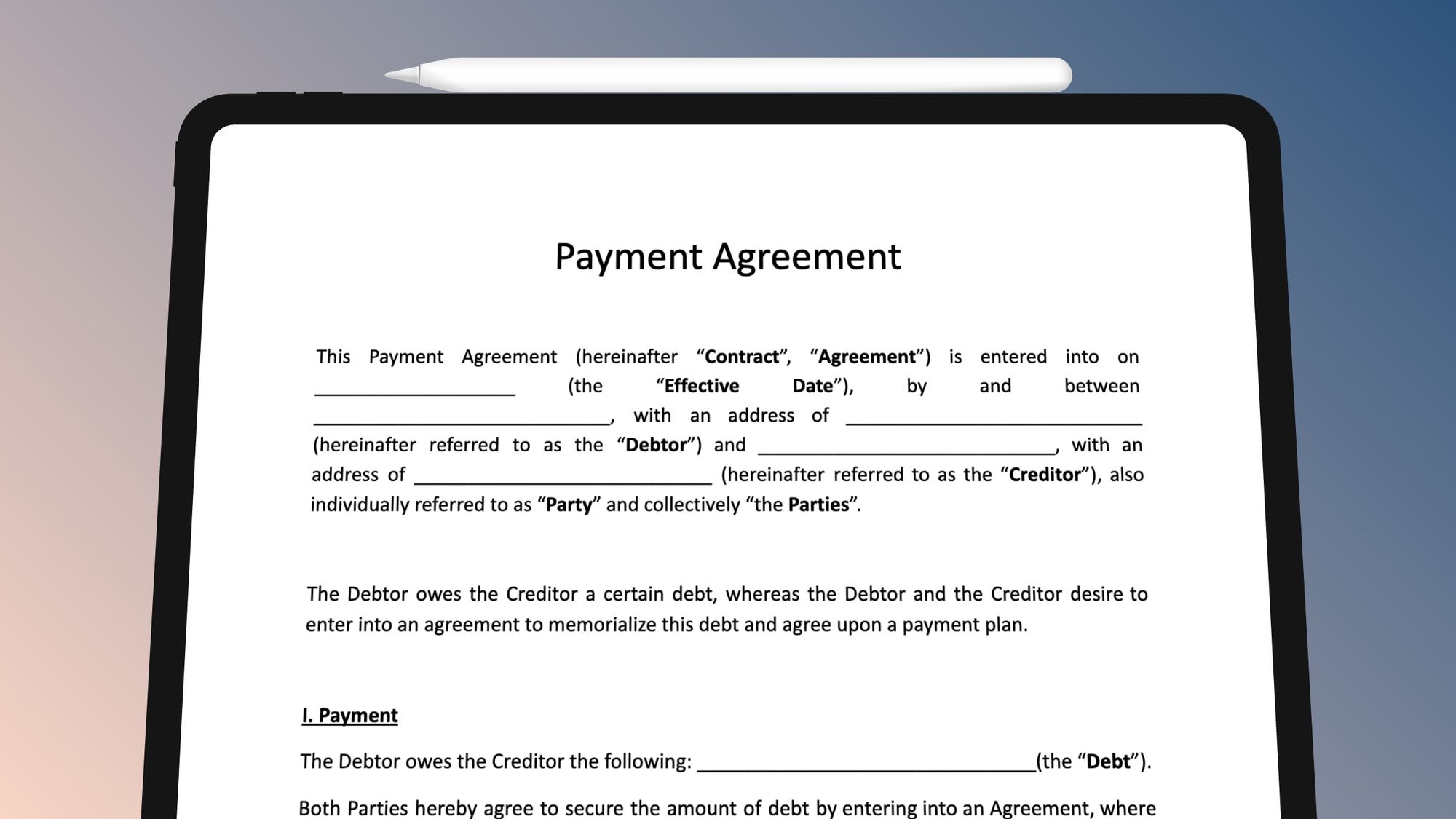 THE Working Free Payment Agreement Template