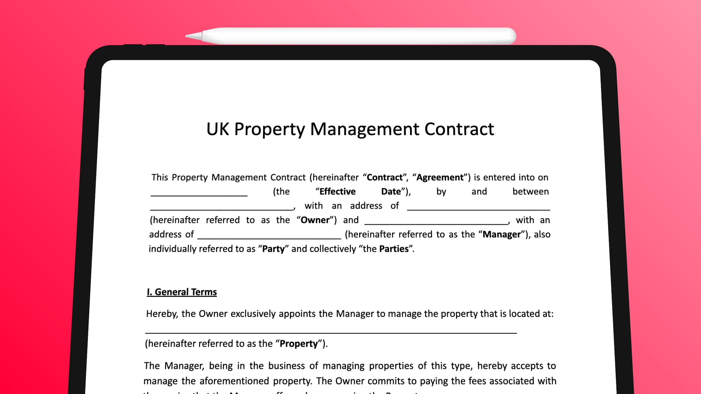 THE Working UK Property Management Contract Template
