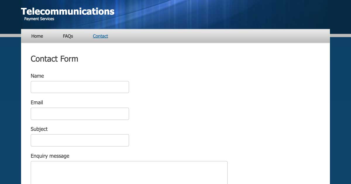 Telecommunications Payment Services Contact Form
