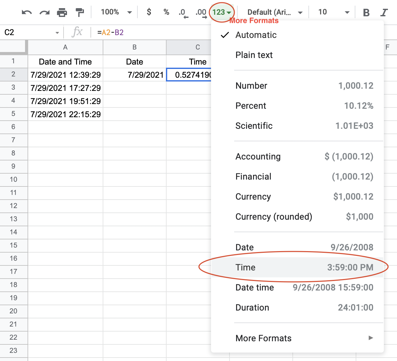 Separate Date And Time From A Timestamp In Google Sheets