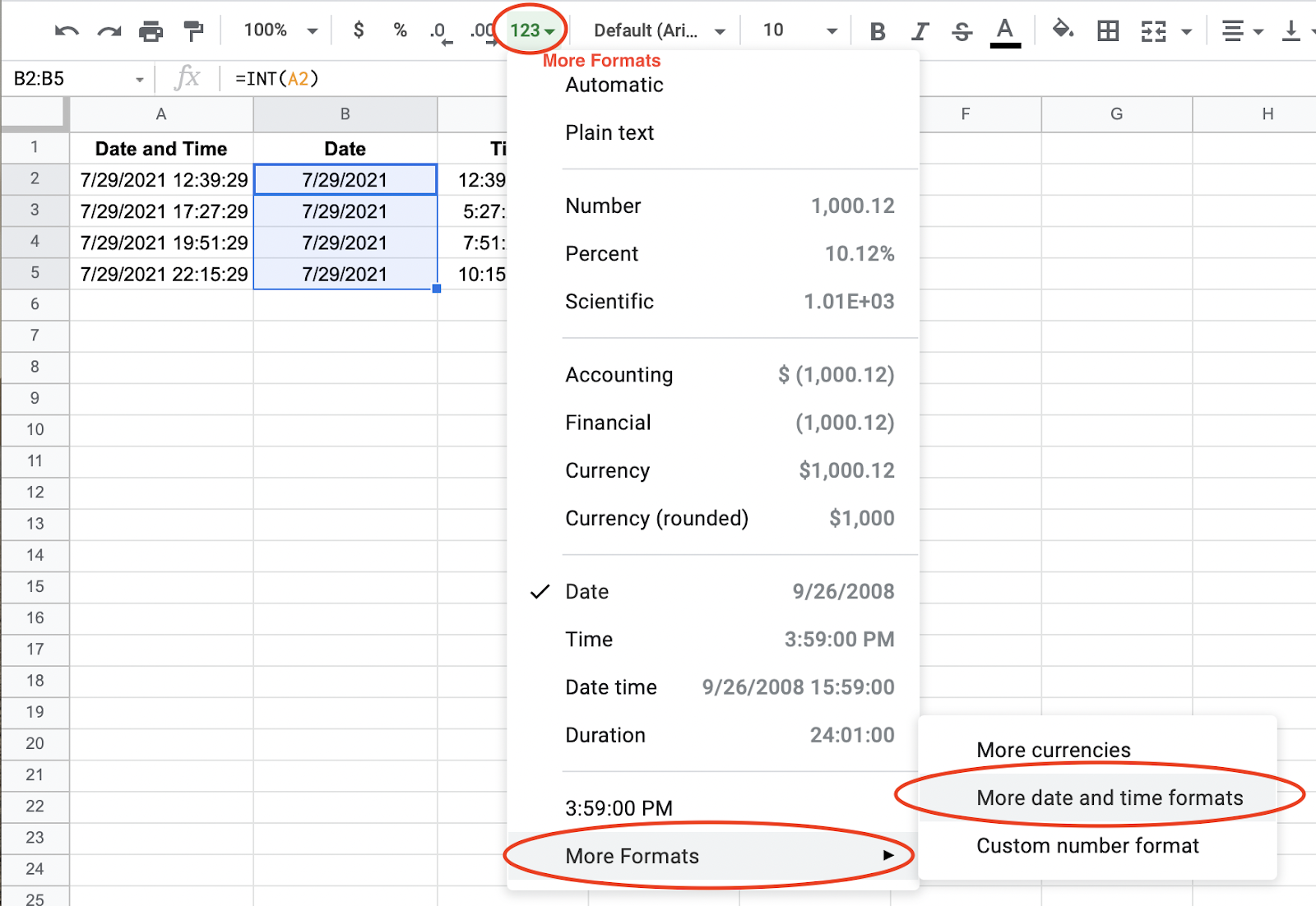 Separate Date And Time From A Timestamp In Google Sheets
