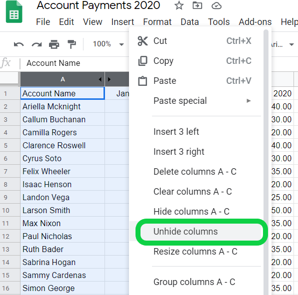 How To Quickly Unhide Columns In Google Sheets Lido app