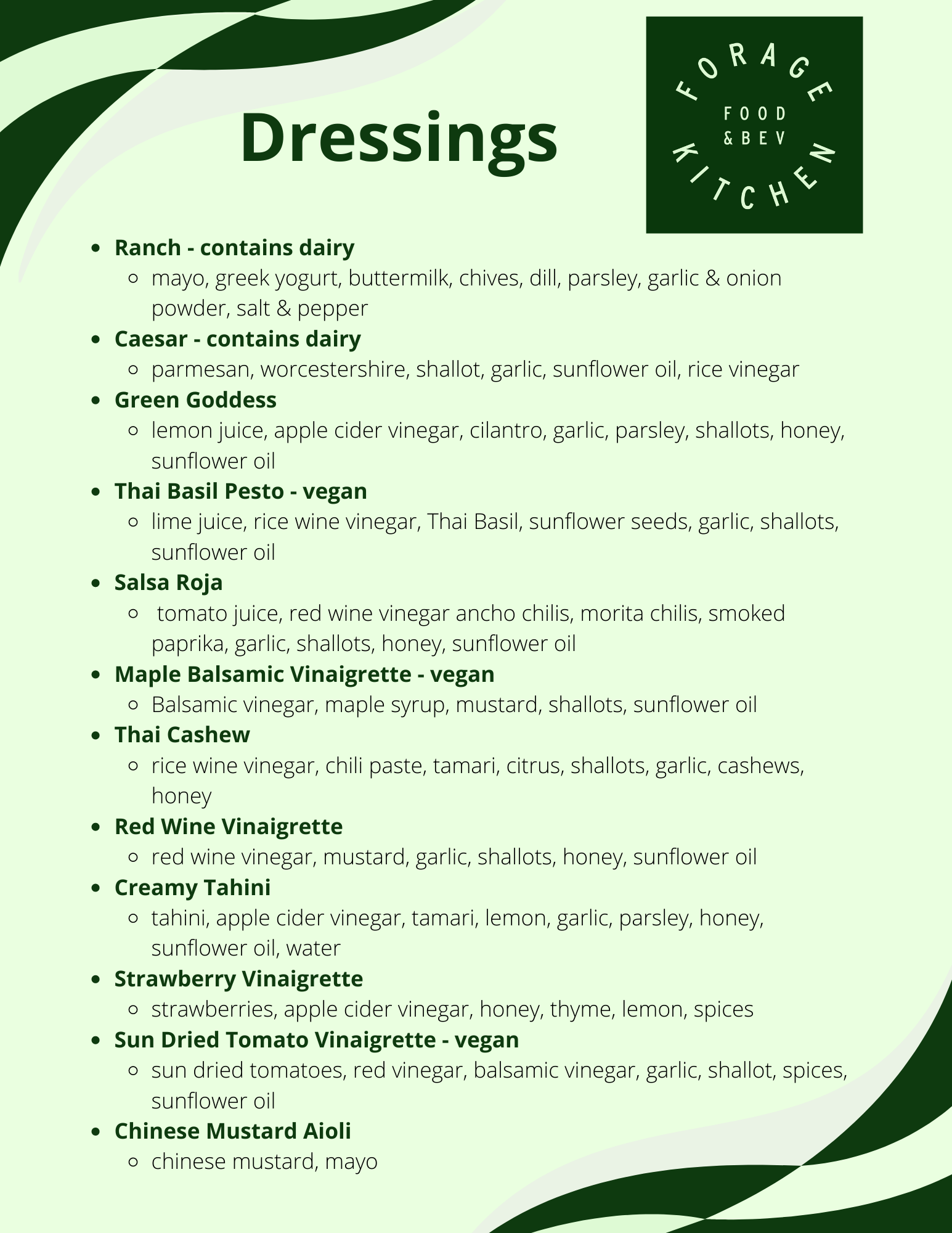 Menu | Forage Kitchen