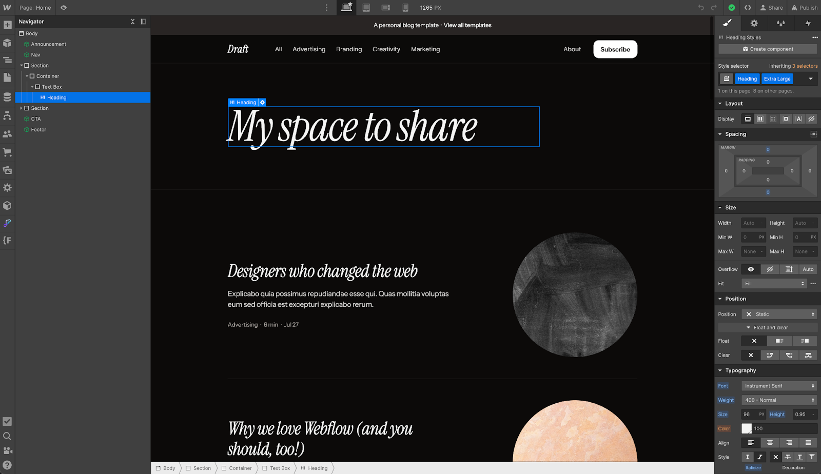 Draft template for Webflow (2023) · Bryn Taylor