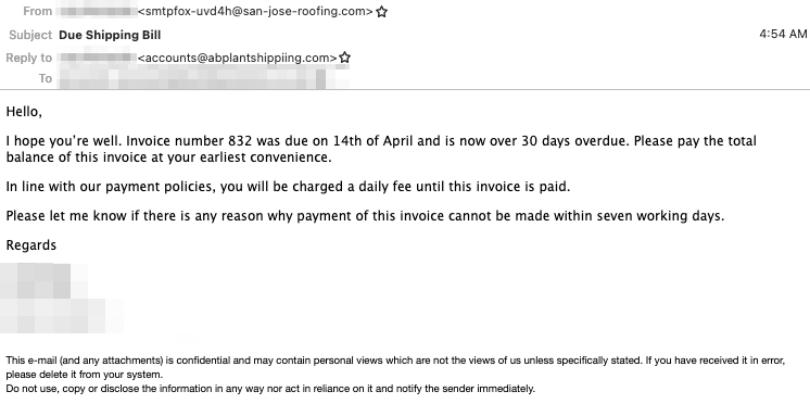 Vendor Impersonation Overdue Payment BEC Attack | Attack Vault | Email ...
