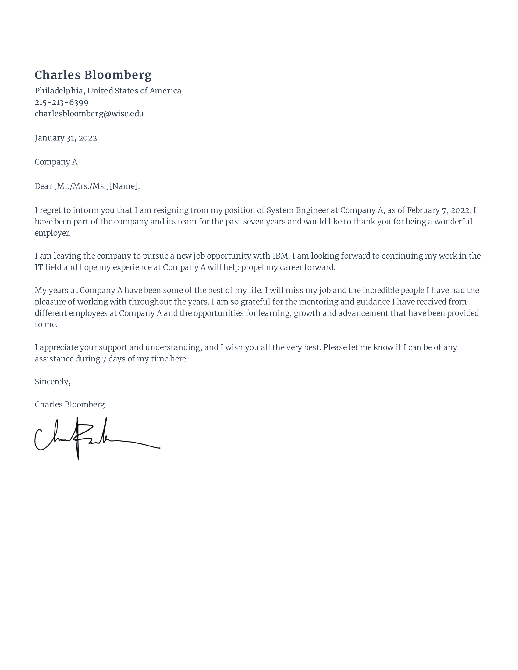 Free Notice Period Resignation Letter Samples Rezi AI
