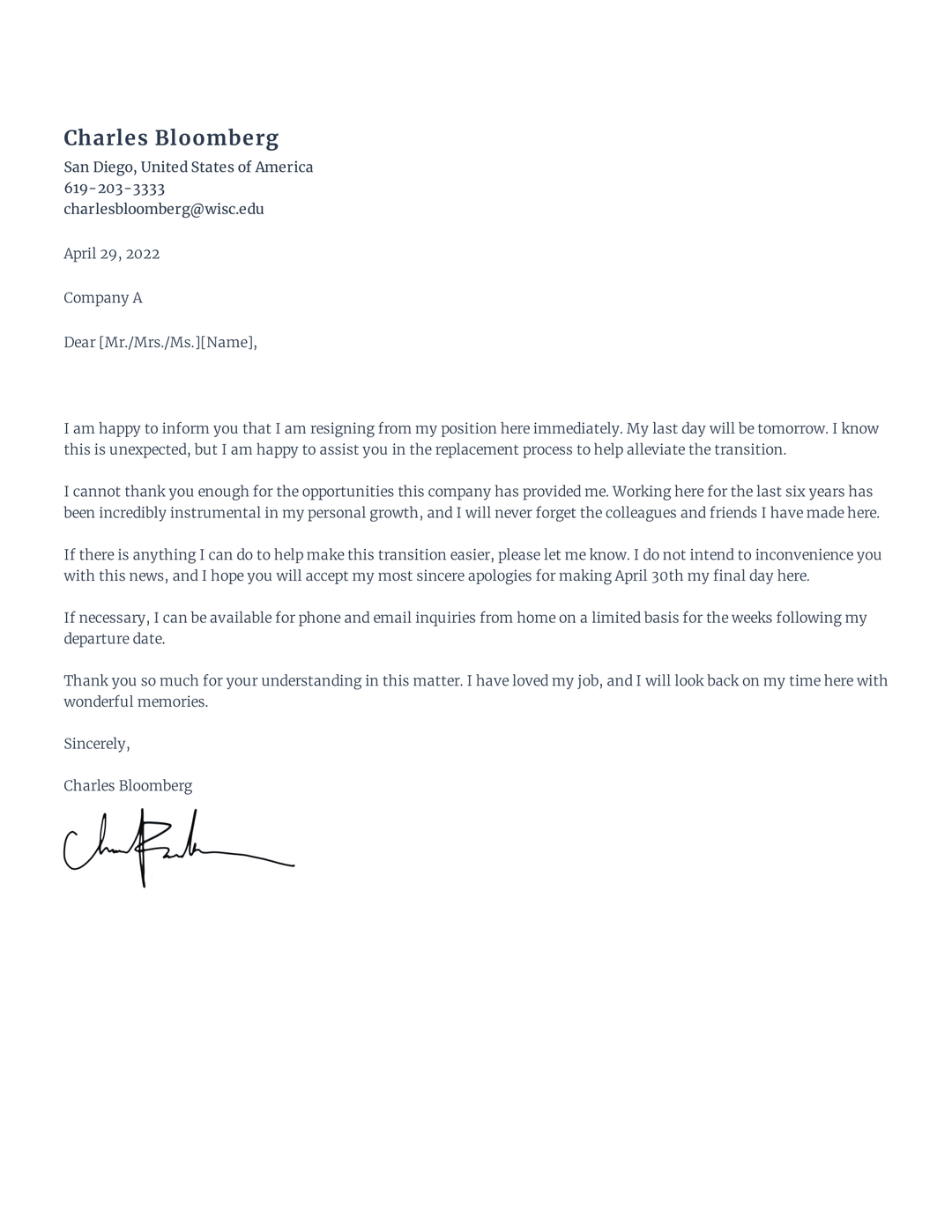 Free Notice Period Resignation Letter Samples - Rezi AI