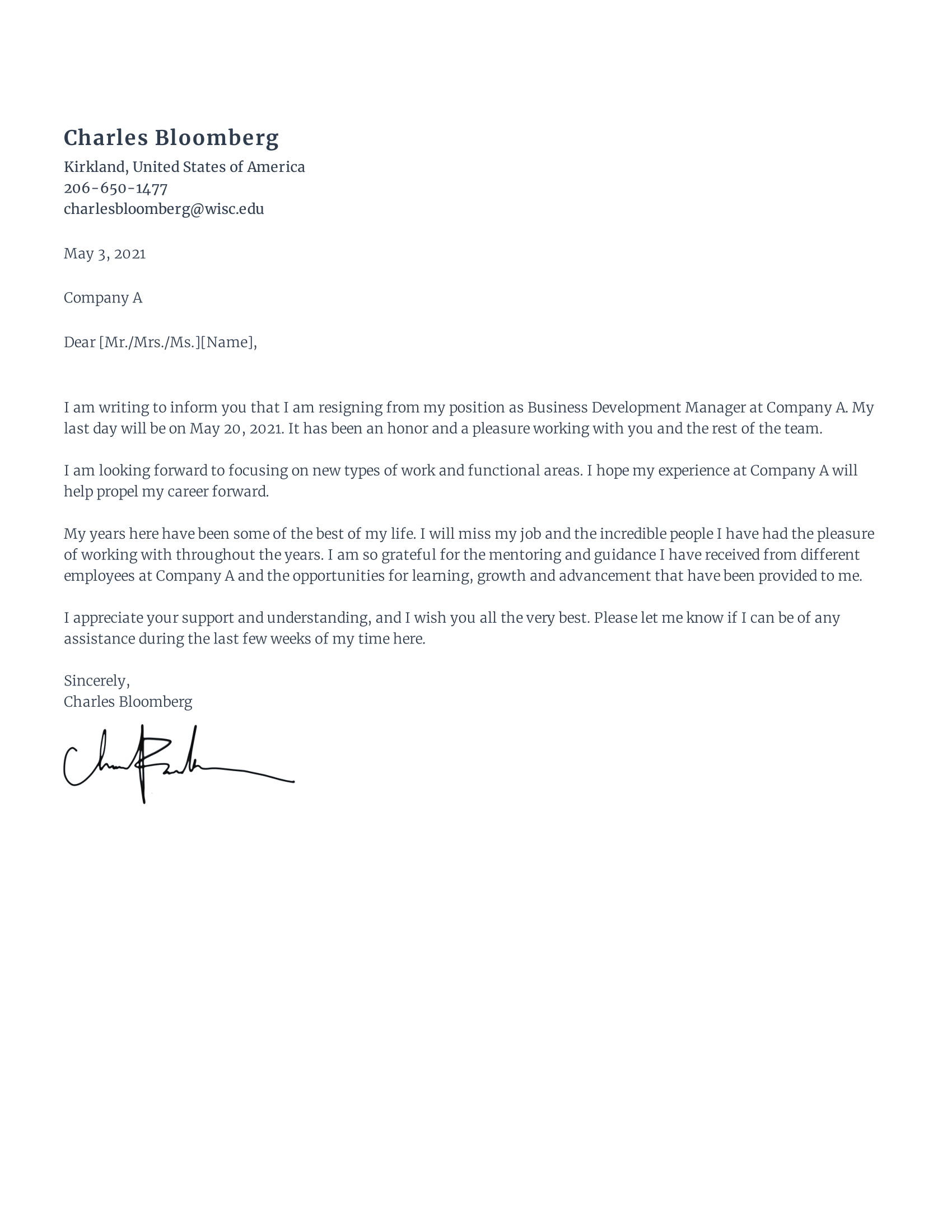 Free New Job Resignation Letter Sample Rezi