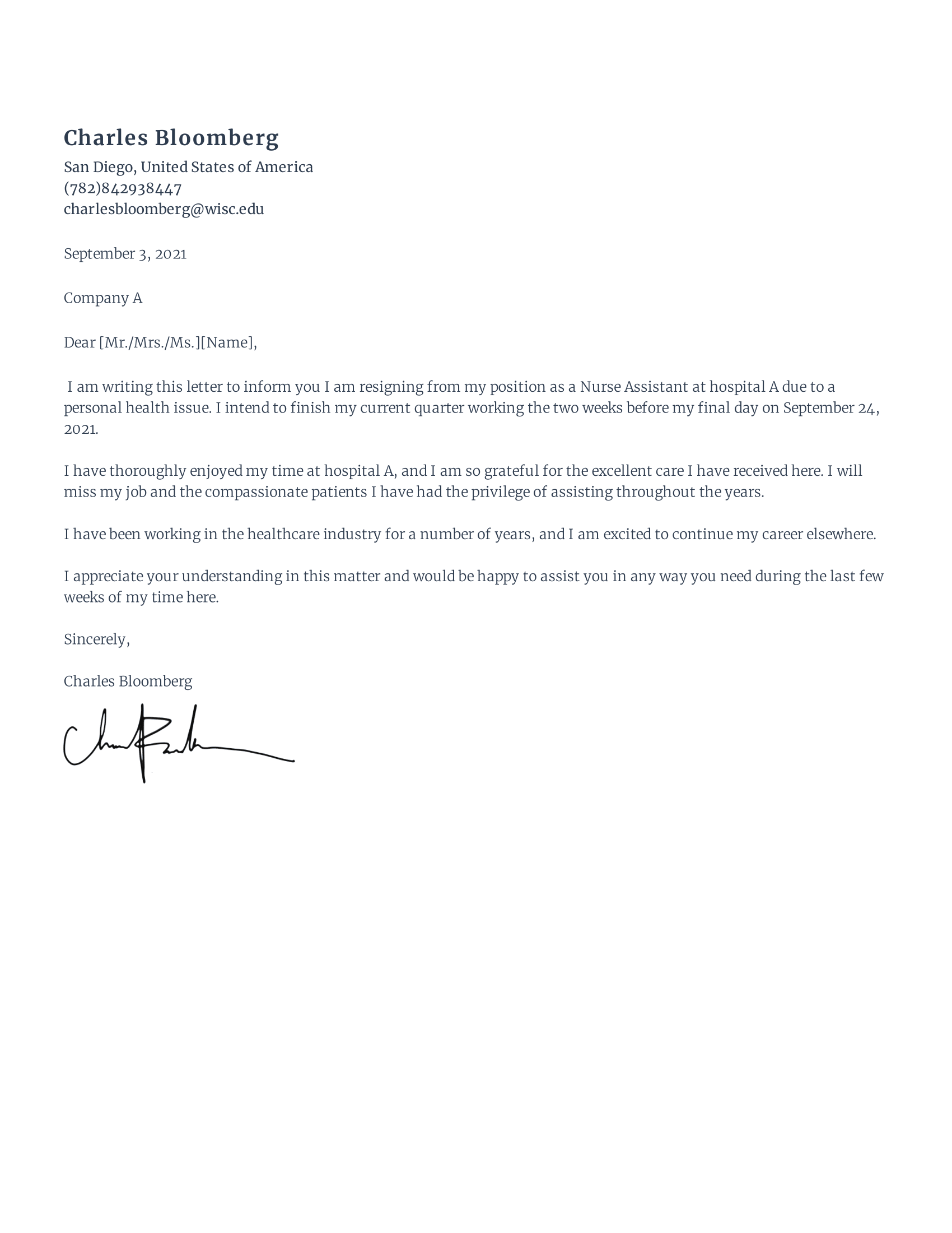 Free Personal Health Issue Resignation Letter Sample Rezi