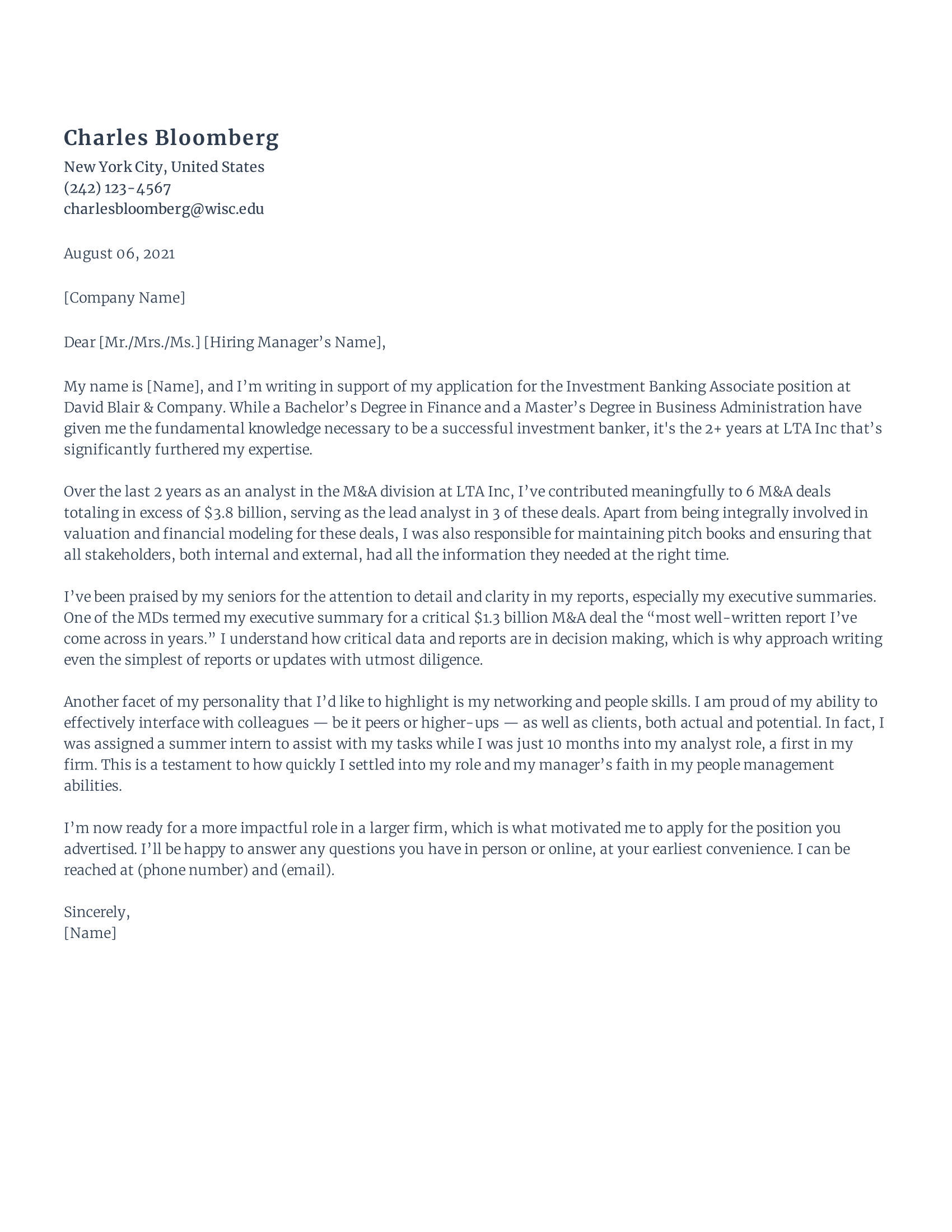 Free Investment Banker Cover Letter Sample Rezi