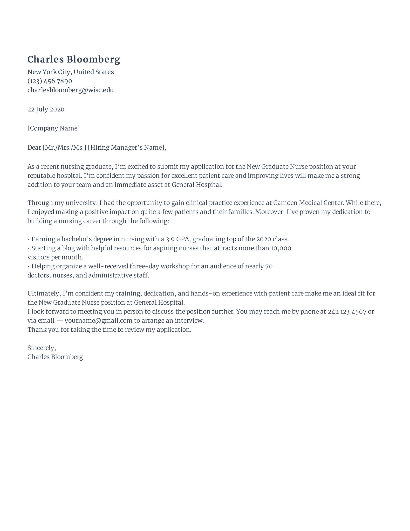 Free New Graduate Nurse Cover Letter Sample Rezi
