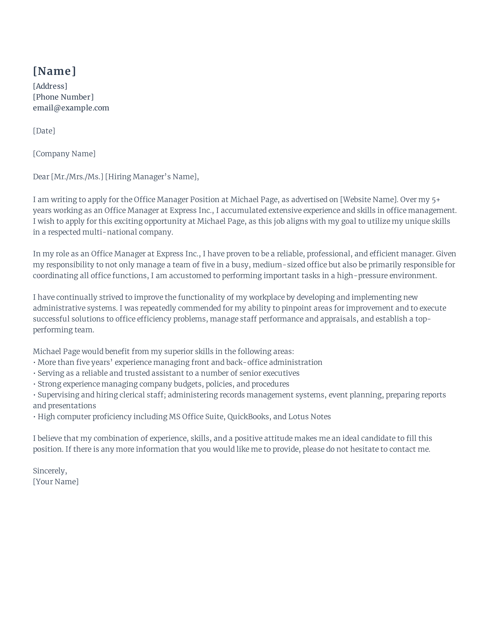 Free Office Manager Cover Letter Sample Rezi