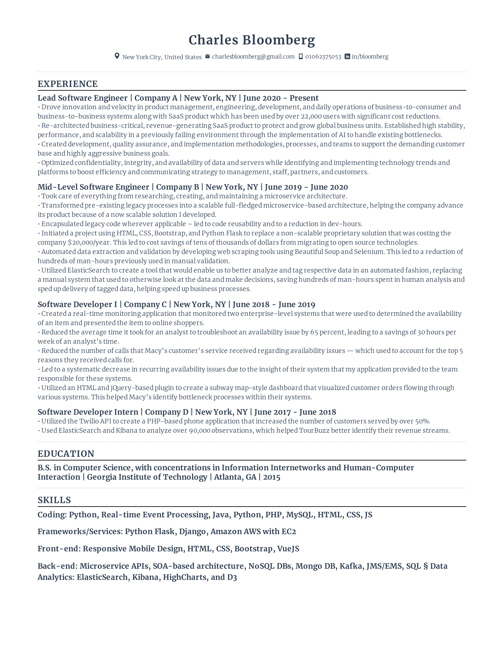 Lead Software Engineer Resume Example For 2023 Rezi Ai