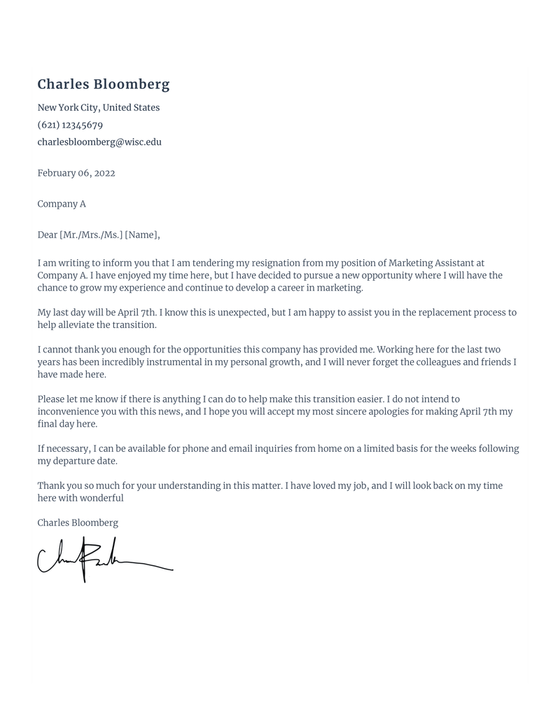 Free Notice Period Resignation Letter Samples - Rezi AI