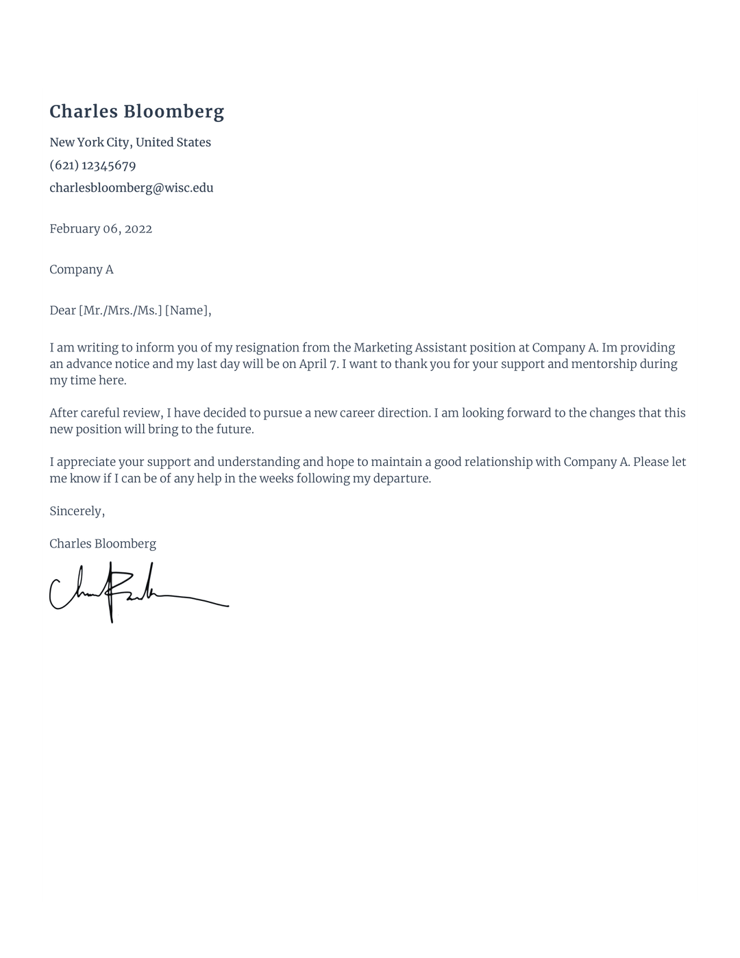 Free Notice Period Resignation Letter Samples - Rezi AI