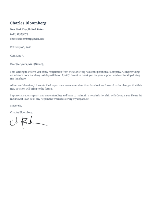 Free Notice Period Resignation Letter Samples - Rezi AI