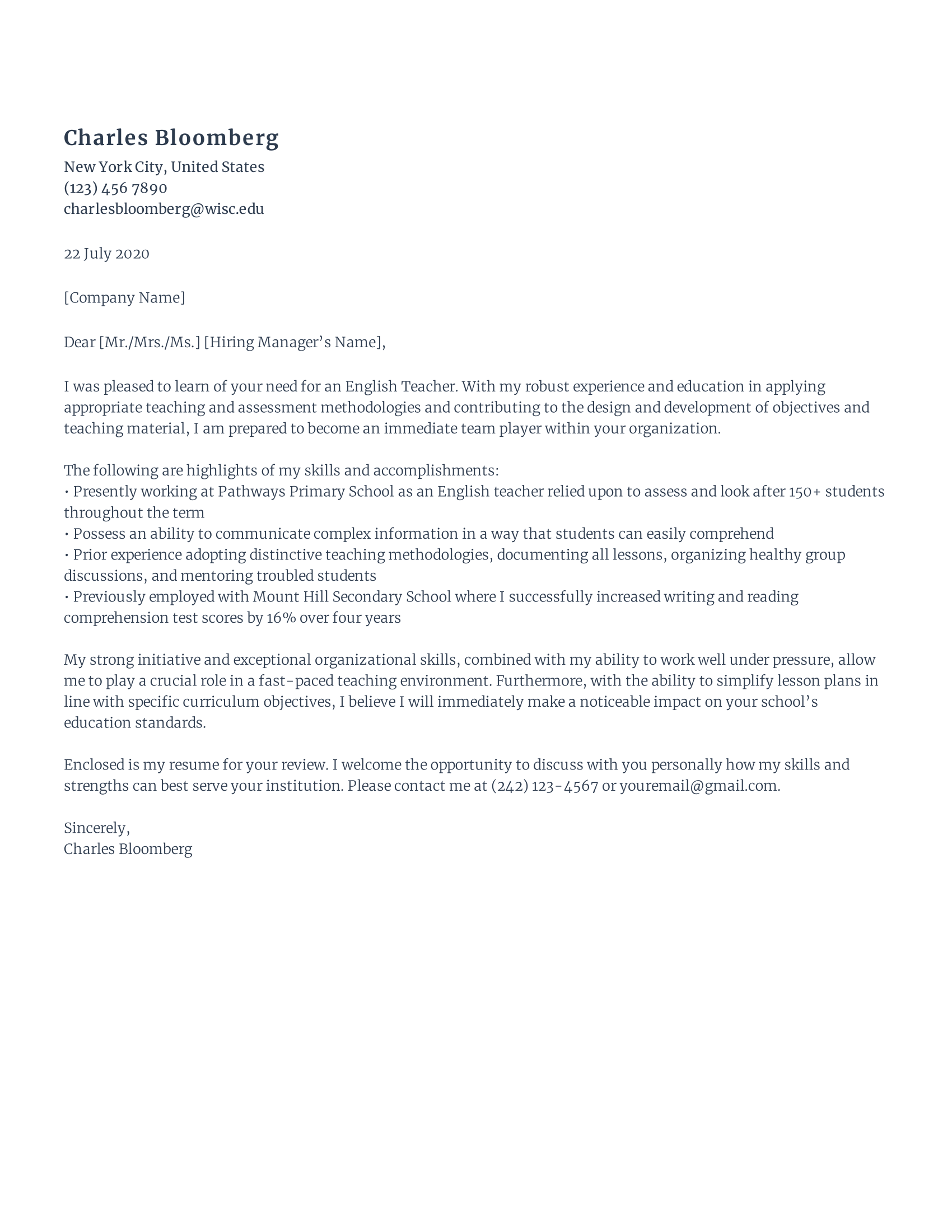 Experienced Professional Cover Letter Examples