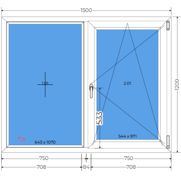 Tilt&turn white triple glazing 40mm window