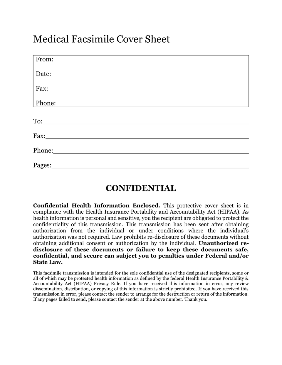 Professional Medical Fax Cover Sheet